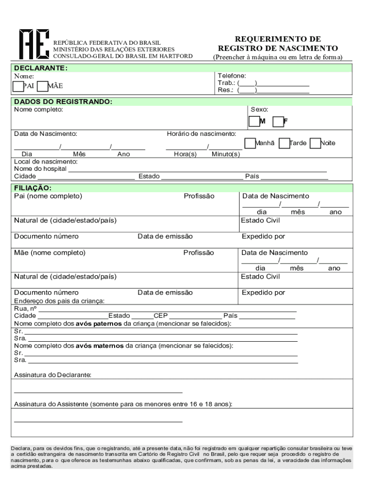 Fillable Online sistemas.mre.gov.brkitwebdatafilesREQUERIMENTO DE REPBLICA FEDERATIVA DO BRASIL ...