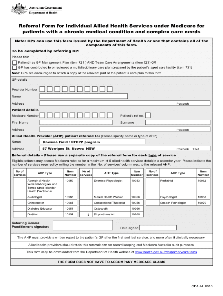Fillable Online Get the free Referral Form for Individual Allied Health ...