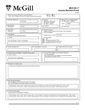 Fillable Online Course Revision Form - mcgill.ca Fax Email Print ...
