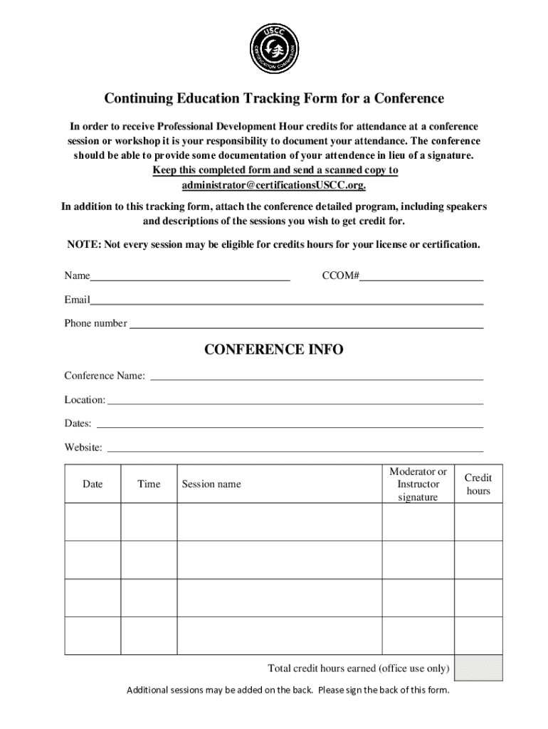 Fillable Online Conference Attendance and Continuing Education Credit ...