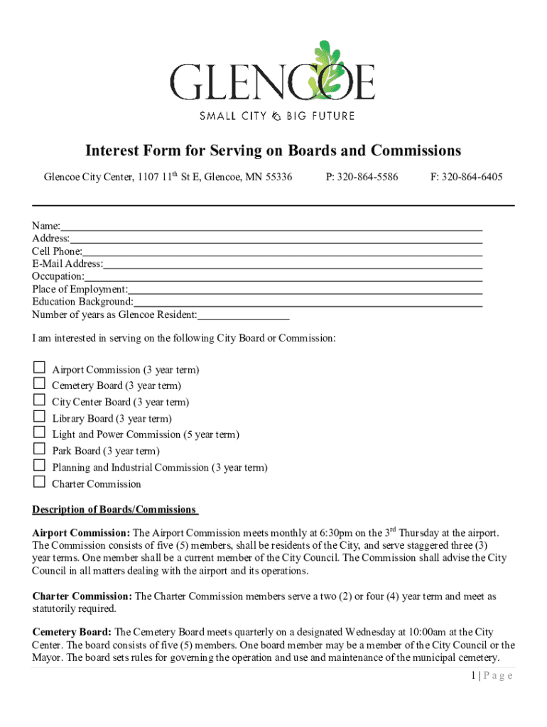 Fillable Online Interest Form for Serving on Boards and Commissions - City of ... Fax Email ...
