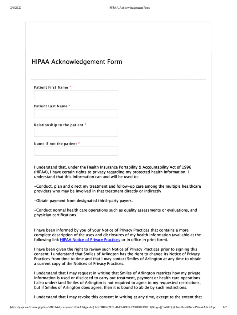 Fillable Online Practice Name Patient HIPAA Acknowledgment and Consent ...