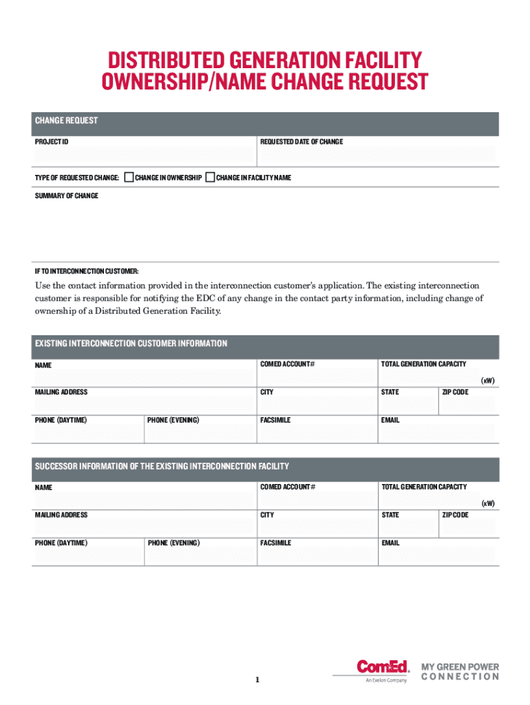 Fillable Online ComEd Distributed Generation Facility Ownership/ Name ...