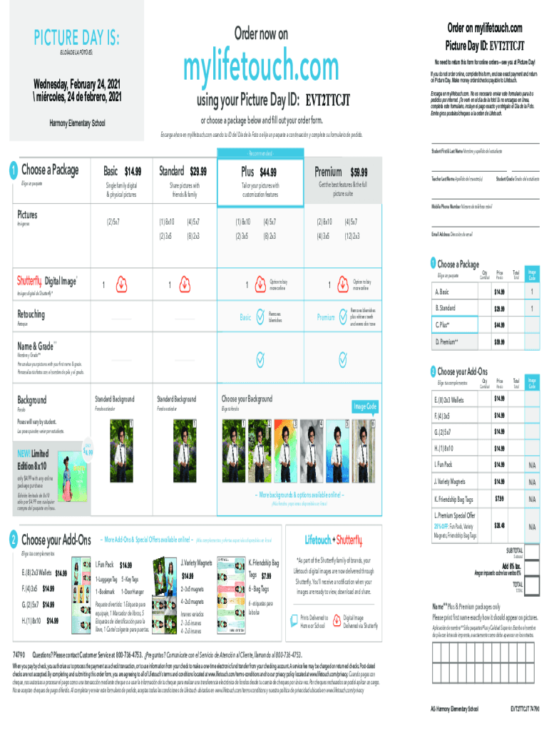 Fillable Online PICTURE DAY IS Order now on Order on mylifetouch.com ...