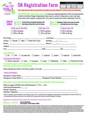 Fillable Online 5K Registration Form - Girls on the Run Chicago Fax ...