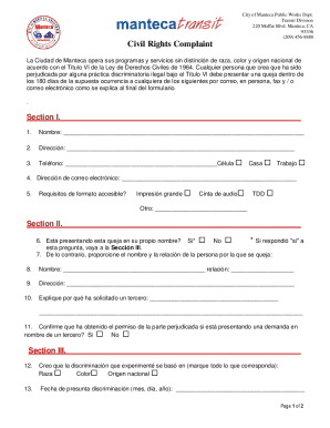 Fillable Online Civil Rights Complaint Form - City Of Manteca Fax Email ...