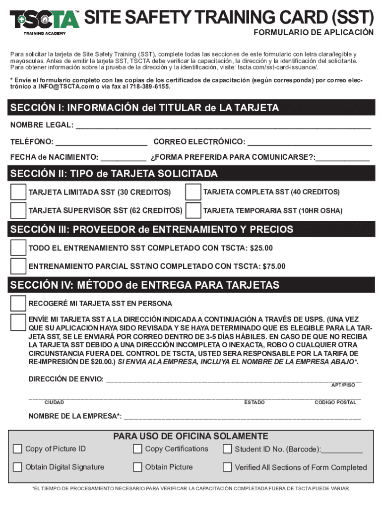 Fillable Online Site Safety Training Card (SST) Formulario de Aplicacin ...