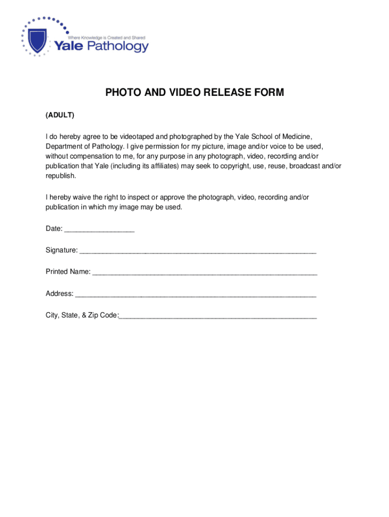 Fillable Online medicine yale Free Photo Release Forms (7 ...