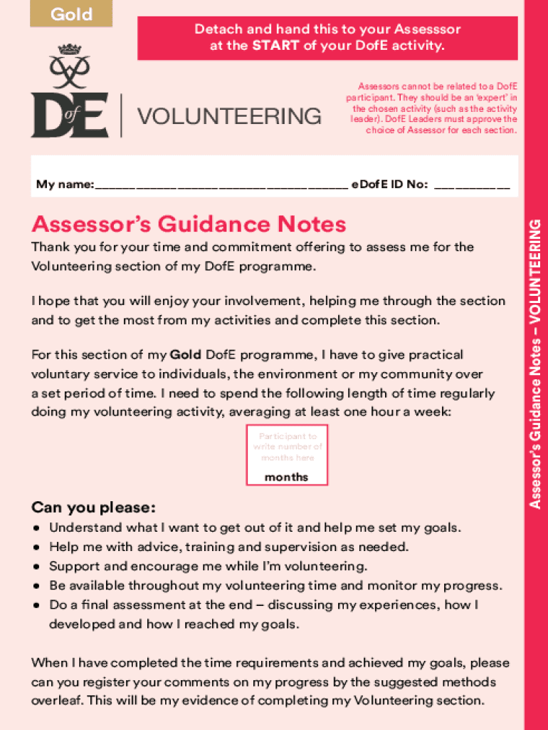 Fillable Online www.dofe.orgdoassessorsChoosing Assessors - DofE - The ...