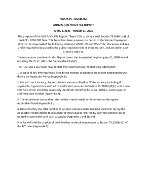 Fillable Online WVUT-TV - WVUB-FM ANNUAL EEO PUBLIC FILE REPORT APRIL 1 ...
