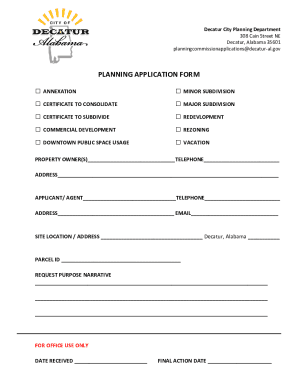 Fillable Online PLANNING APPLICATION FORM - City of Decatur, Alabama ...