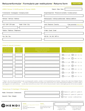 Fillable Online Retourenformular I Formulario per restituzione I ...
