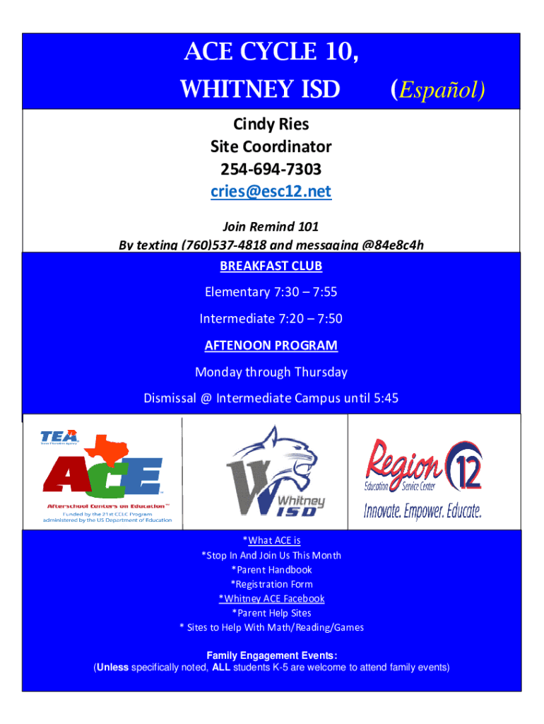Fillable Online ACE CYCLE 10, WHITNEY ISD (Espaol) Fax Email Print ...