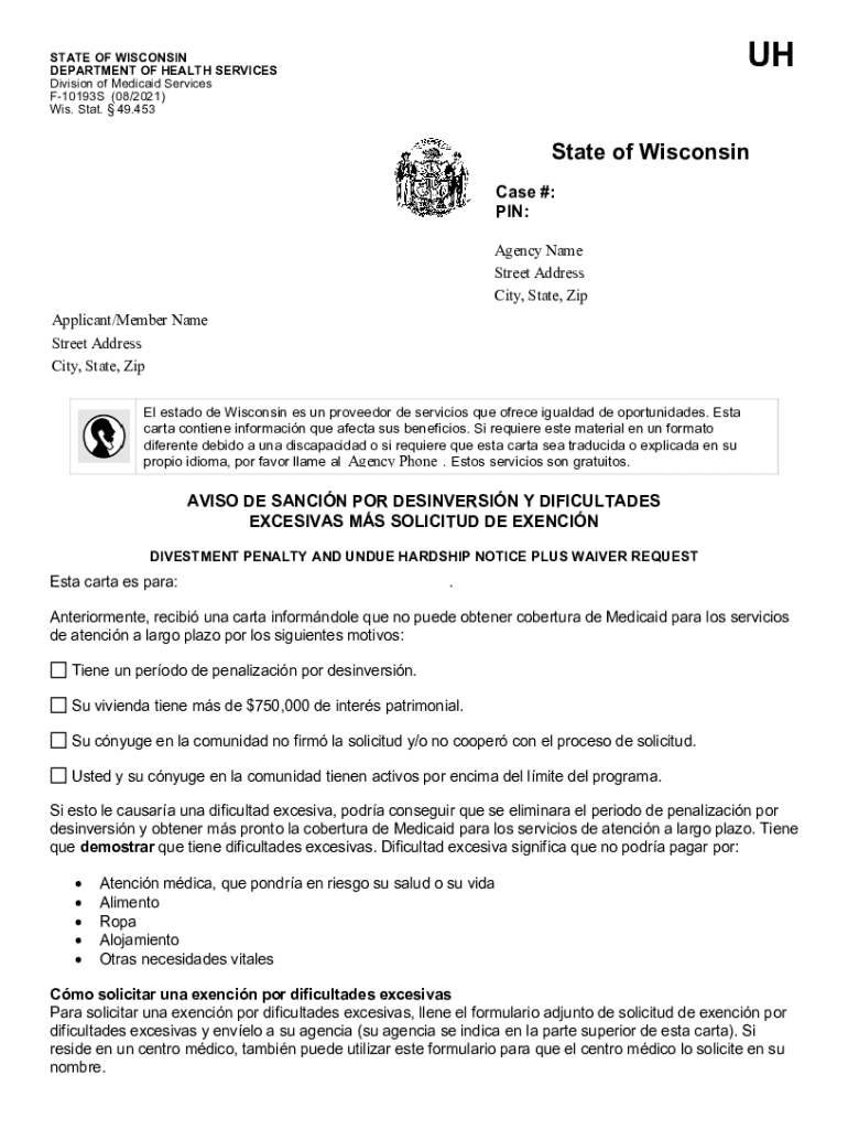 Fillable Online Divestment Penalty and Undue Hardship Notice Plus ...