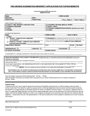 Fillable Online hr gwu GEORGE WASHINGTON UNIVERSITY TUITION BENEFITS ...