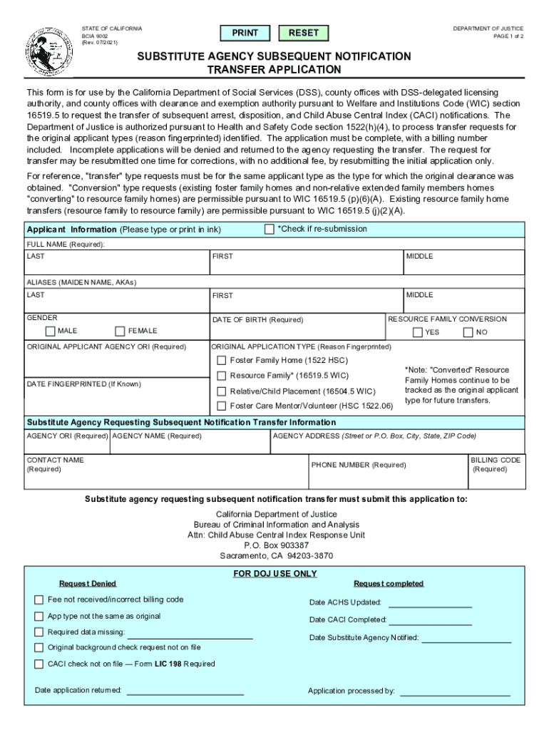 Fillable Online oag ca BCIA 8016 - State of California - Department of ...