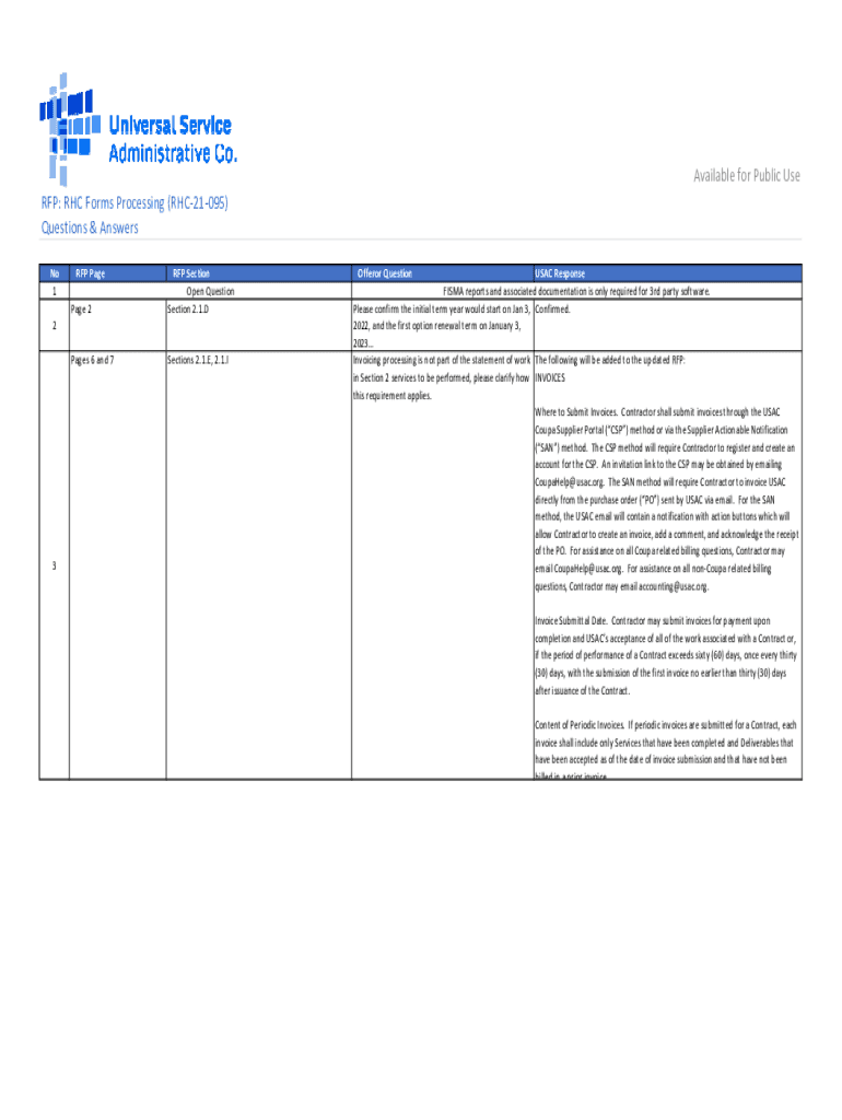 Fillable Online Available for Public Use RFP: RHC Forms Processing ...