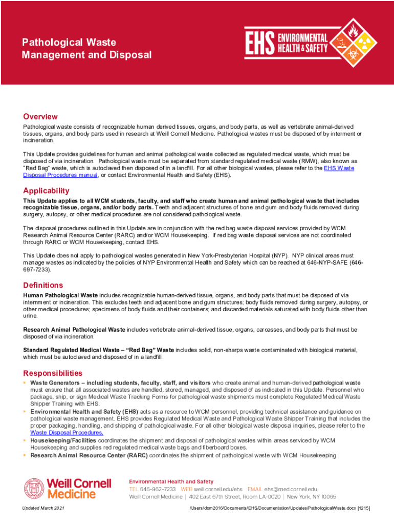Fillable Online Pathological waste management and disposal service ...