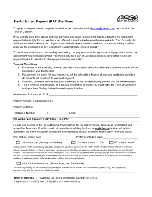Fillable Online Pre-Authorized Payment (PAP) Plan Form - Caledon Fax ...