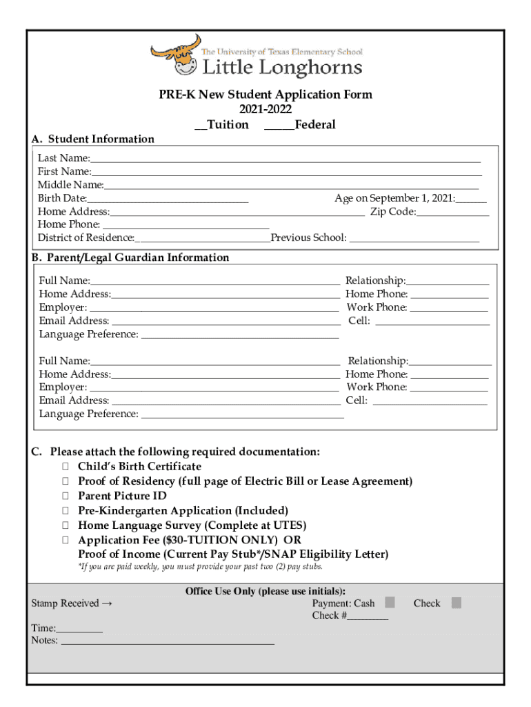Fillable Online PRE-K New Student Application Form 2021-2022 Tuition Fax Email Print - pdfFiller