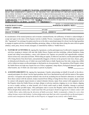 Fillable Online EQUINE ACTIVITY LIABILITY WAIVER, ASSUMPTION OF RISK ...