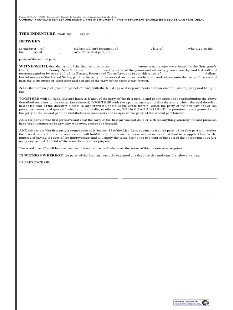 Fillable Online Executors Deed (Single Sheet) 8005-A.docx Fax Email ...
