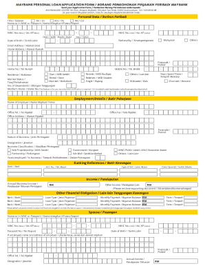 Fillable Online MAYBANK PERSONAL LOAN APPLICATION FORM / BORANG Fax ...