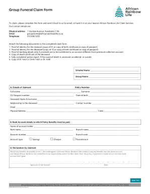 Fillable Online www.latimalife.co.za files GroupFuneralClaimGroup Funeral Claim Form African ...