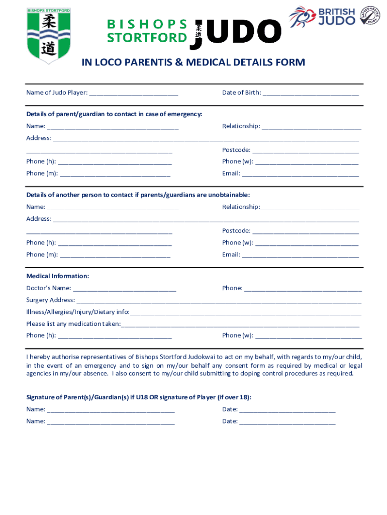 Fillable Online IN LOCO PARENTIS & MEDICAL DETAILS FORM Fax Email Print ...