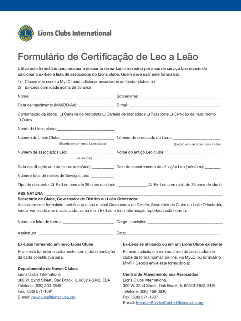 Fillable Online Formulrio de Certificao de Leo a Leo Fax Email Print ...