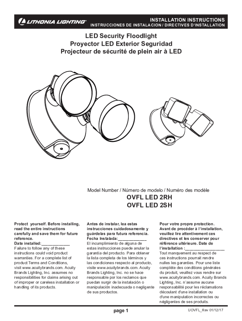 Fillable Online Lithonia OVFL LED 2RH 40K 120 PE DDB HP17 M4 Installation Instructions. 20W ...