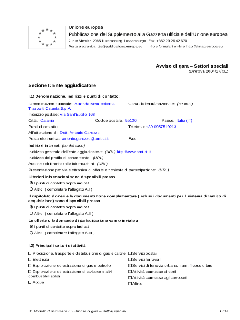 Fillable Online Unione europea Pubblicazione del Supplemento ... - amts ...