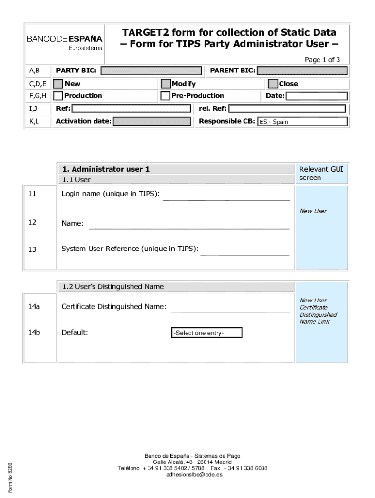 Fillable Online TARGET2 form for collection of Static Data Form for ...