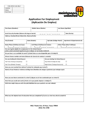 Fillable Online Application For Employment (Aplicacin De Empleo) Fax ...