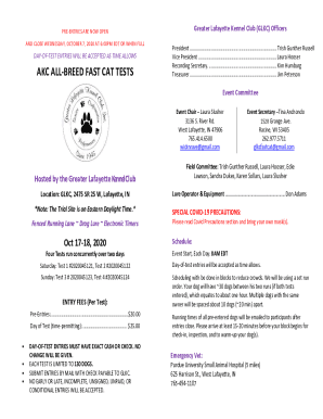 Fillable Online AKC ALL-BREED FAST CAT TESTS - Greater Lafayette Kennel ...