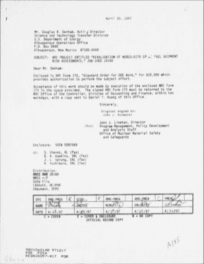 Fillable Online Forwards NRC form 173, "Std Order for DOE Work" for ...
