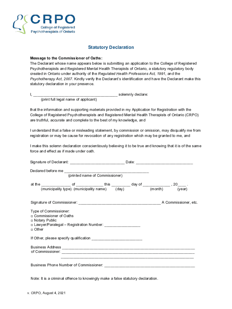 Fillable Online Statutory Declaration For Signature Change Sample Fax ...