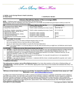 Fillable Online Advance Beneficiary Notice of Non-coverage (ABN ...