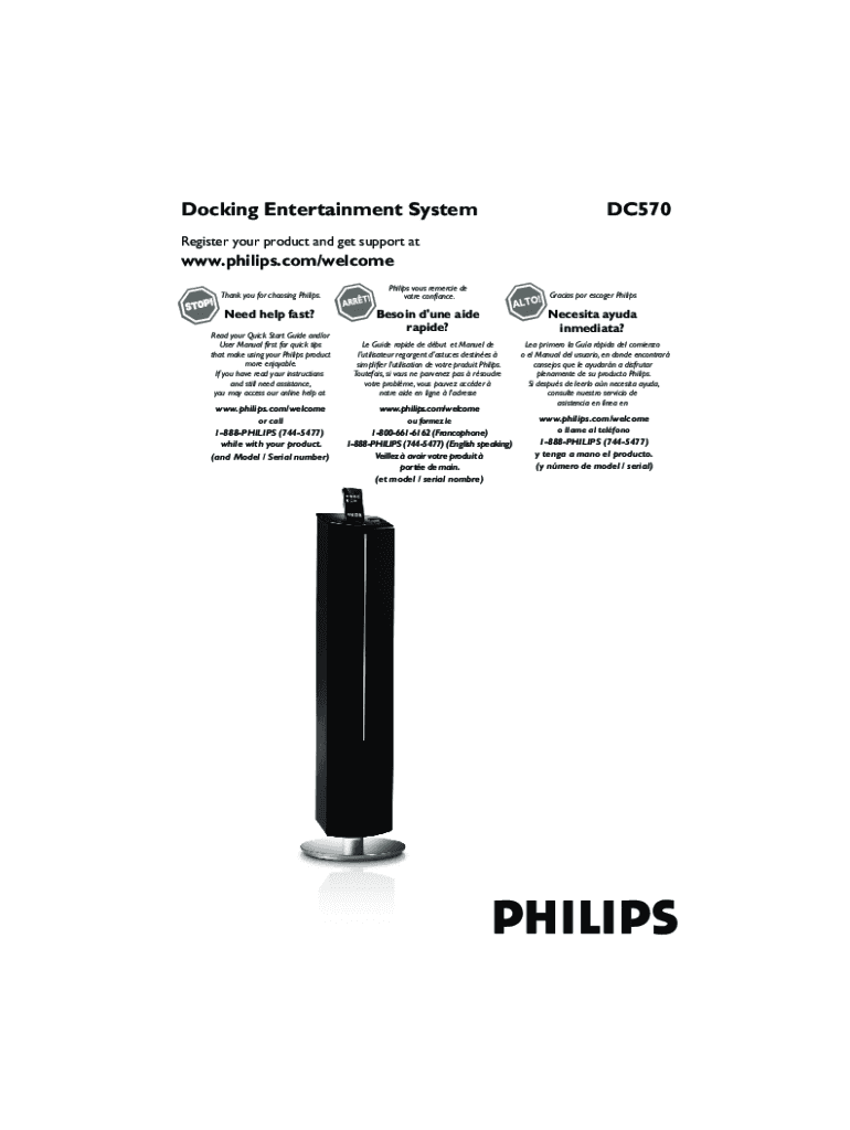 Fillable Online Docking Entertainment System DC570 - philips com ...