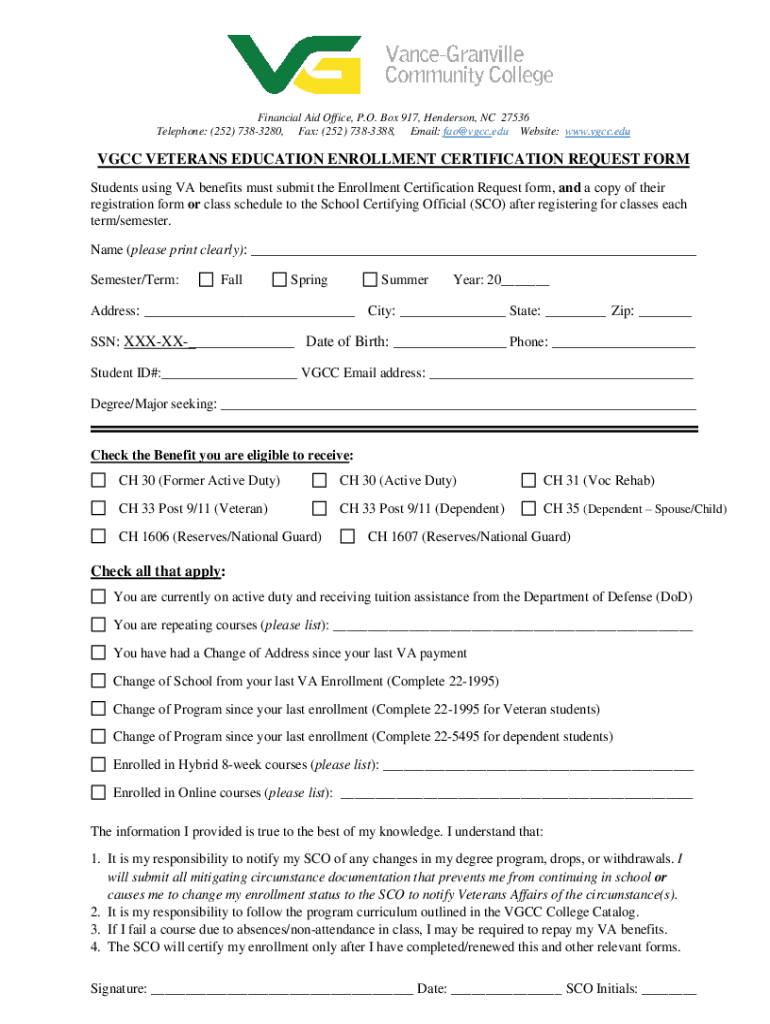 Fillable Online VA Enrollment Certifcation Request Form Fax Email Print - pdfFiller