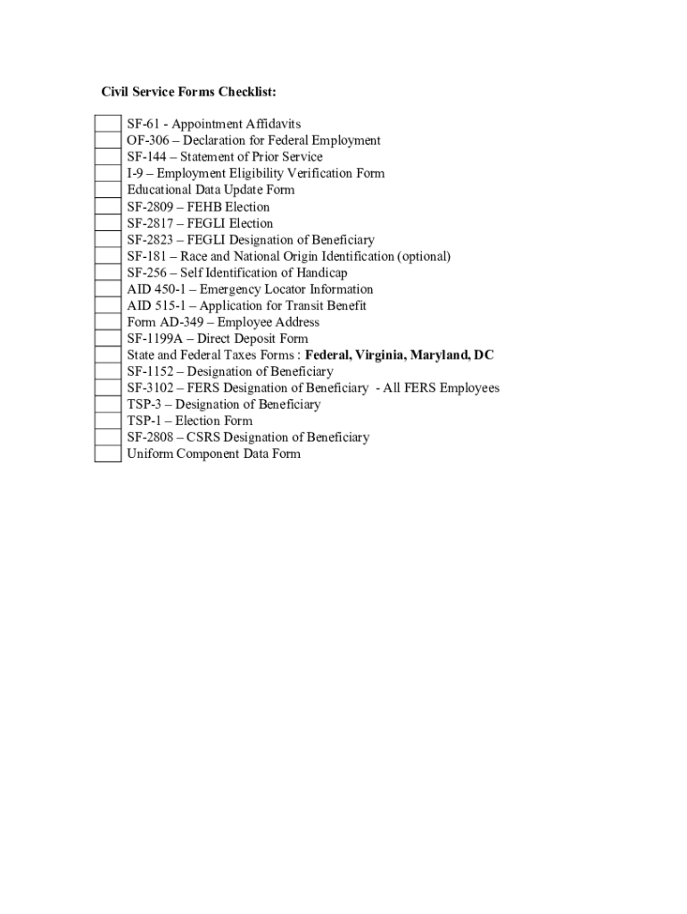 Fillable Online Civil Service Forms Checklist Fax Email Print - pdfFiller