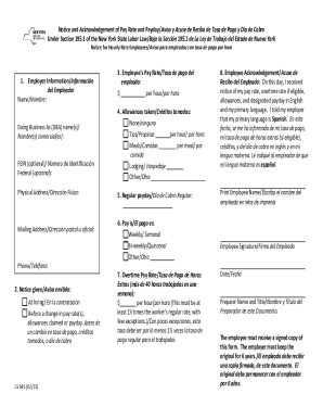 Fillable Online Notice and Acknowledgement of Pay Rate and Payday ...