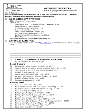 Fillable Online GIFT BASKET ORDER FORM - Liberty Wine Merchants Fax ...