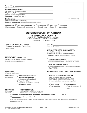 Fillable Online superiorcourt maricopa SOLICITUD DESPUES DE PONERSE EN LIBERTAD PARA. CRRR11fs ...
