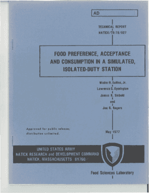 Fillable Online FOOD PREFERENCE, ACCEPTANCE AND CONSUMPTION IN A ...