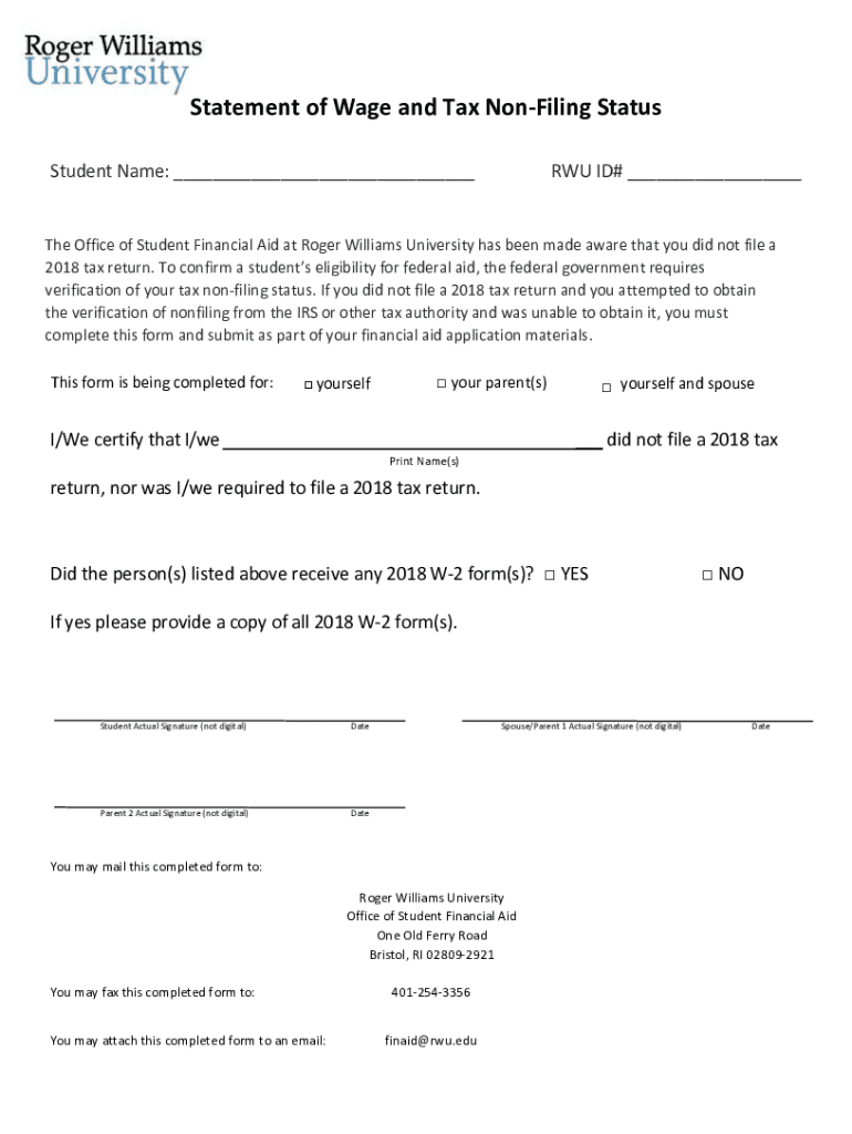 Fillable Online Statement of Wage and Tax Non-Filing Status Fax Email ...