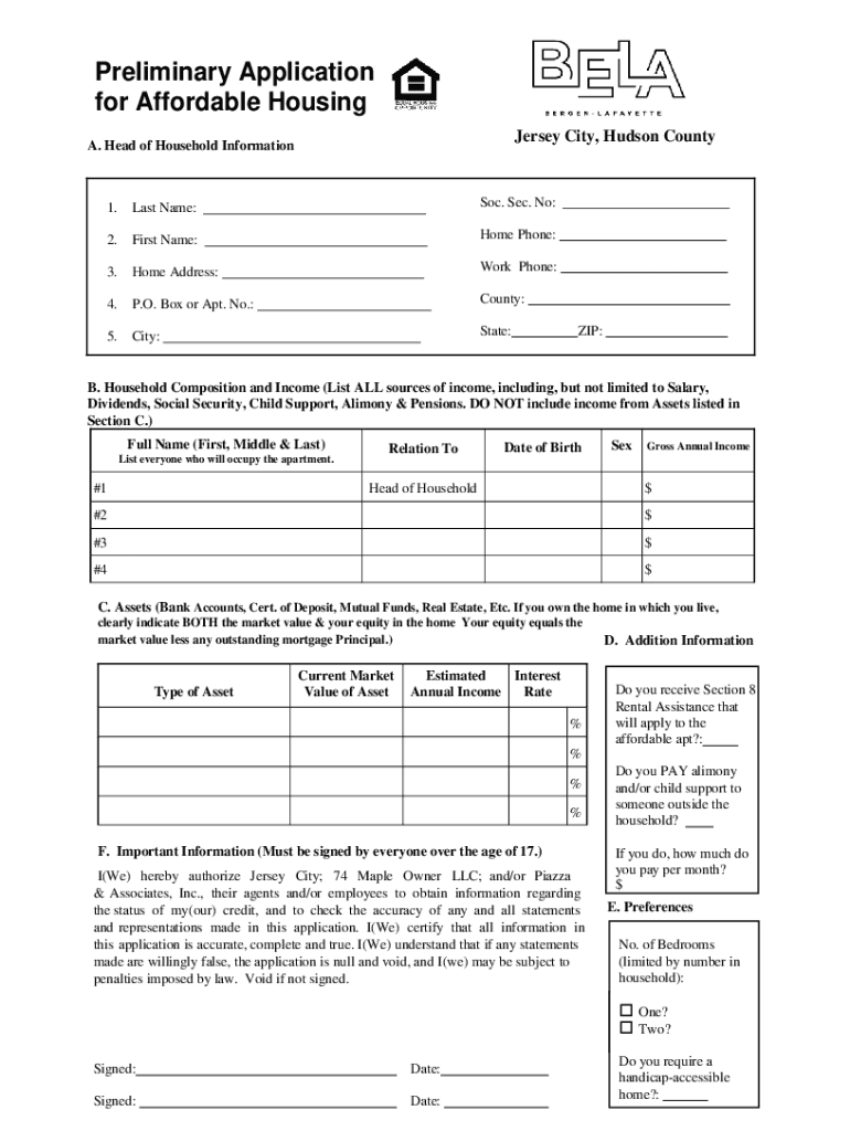 Fillable Online Get the free preliminary application affordable housing ...