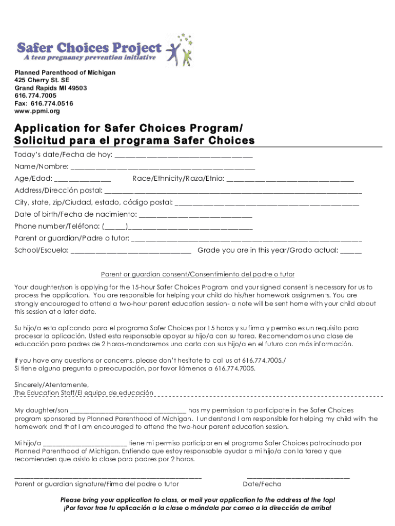 Fillable Online Application for Safer Choices Program/ Solicitud para ...
