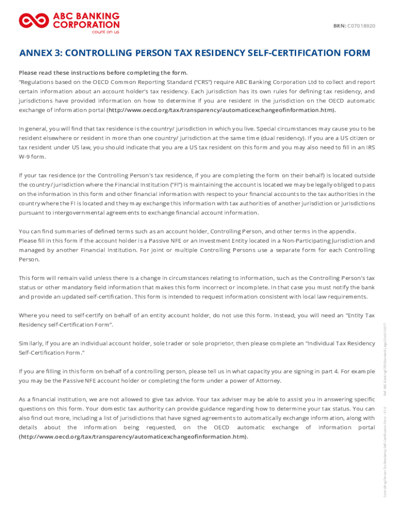 Fillable Online Fillable Online CRS CP Controlling Person tax residency ...