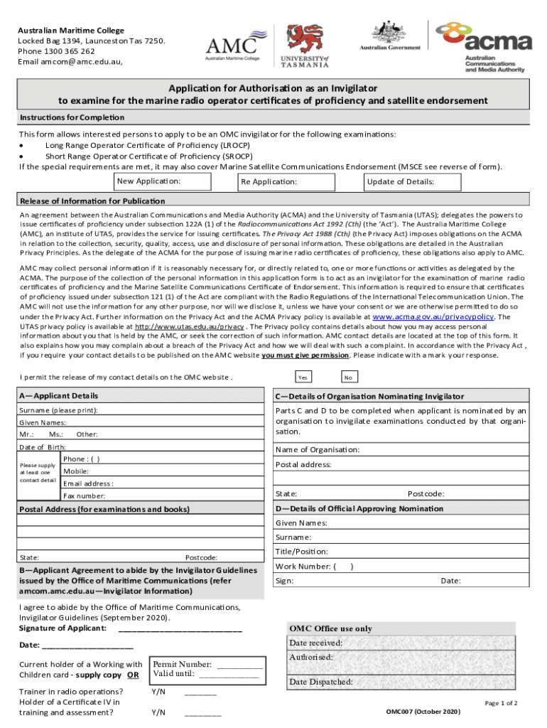 Fillable Online Fillable Online Invigilator Application Form (PDF ...